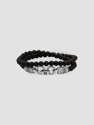 John Varvatos Wolf Sterling & Onyx Beaded Bracelet - Silver