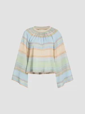 Zimmermann Indra Striped Bell-sleeve Knit Top