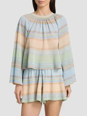 Zimmermann Indra Striped Bell-sleeve Knit Top