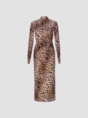 Good American Leopard Print Satin Shine Midi-dress