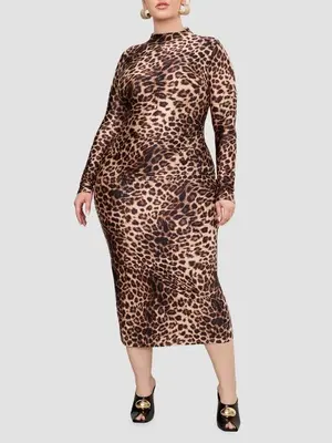 Good American Leopard Print Satin Shine Midi-dress
