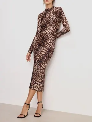 Good American Leopard Print Satin Shine Midi-dress