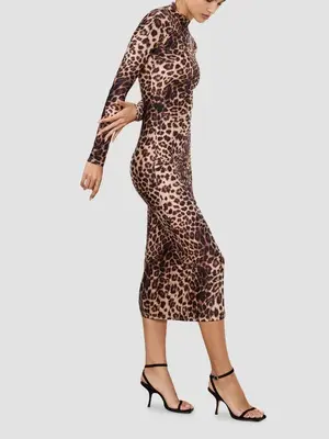 Good American Leopard Print Satin Shine Midi-dress