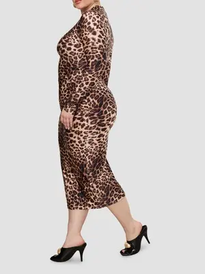 Good American Leopard Print Satin Shine Midi-dress