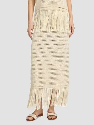 Zimmermann Indra Crochet Fringe Cotton Midi-skirt - Cream