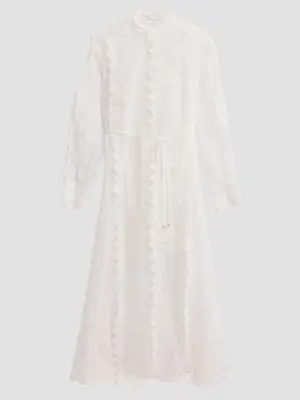 Zimmermann Aster Lace Panel Embroidered Midi Dress - Ivory
