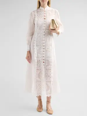 Zimmermann Aster Lace Panel Embroidered Midi Dress