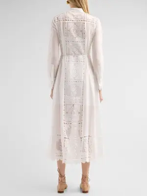 Zimmermann Aster Lace Panel Embroidered Midi Dress