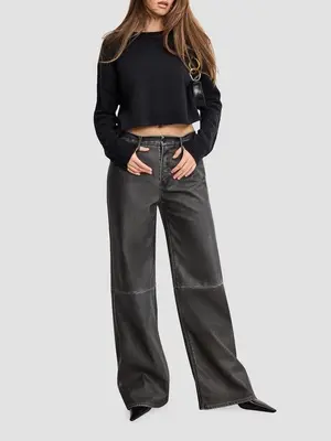 Good American Good Skate Faux-leather Wide-leg Pants