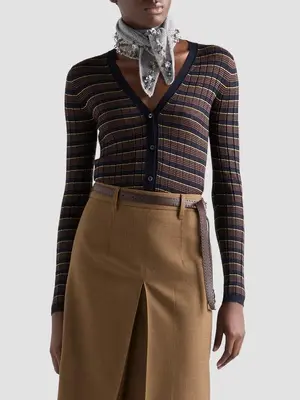 Prada Striped Cashmere And Silk Cardigan