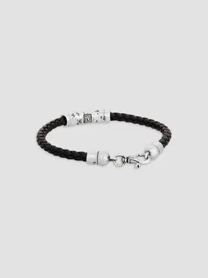 John Varvatos Artisan Logo-detail Sterling Leather Braided Bracelet - Silver