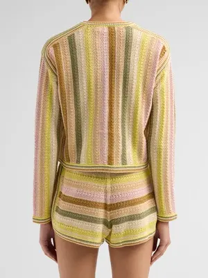 Zimmermann Indra Striped Crochet Cotton Cardigan