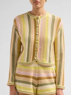 Zimmermann Indra Striped Crochet Cotton Cardigan