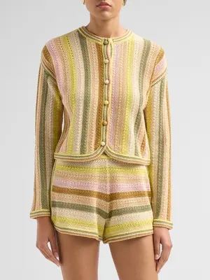 Zimmermann Indra Striped Crochet Cotton Cardigan