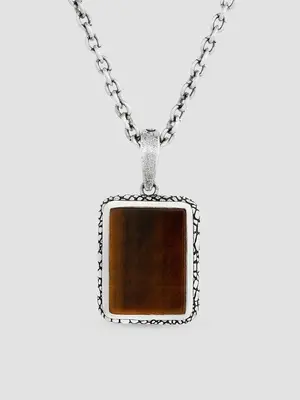 John Varvatos Snakeskin Sterling & Tiger's Eye Pendant Necklace - Silver