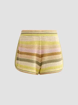 Zimmermann Indra Stripe Crochet Cotton Shorts - Multi