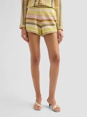 Zimmermann Indra Stripe Crochet Cotton Shorts