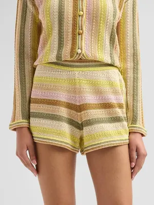 Zimmermann Indra Stripe Crochet Cotton Shorts