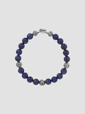 John Varvatos Gothic Sterling Silver & Lapis Lazuli Beaded Bracelet - Grey