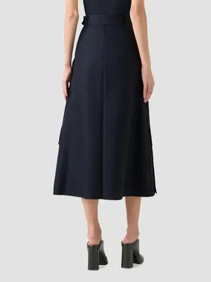 Akris Poplin A-line Belted Cargo Midi Skirt