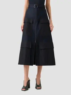 Akris Poplin A-line Belted Cargo Midi Skirt