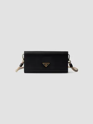 Prada Leather Wallet With Shoulder Strap - Black