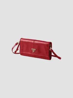 Prada Leather Wallet With Shoulder Strap - Red