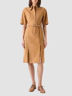 Akris Suede Belted Shirtdress