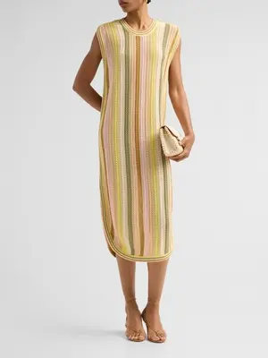 Zimmermann Indra Striped Crochet Cotton Midi Dres