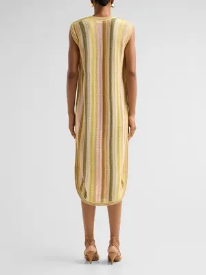 Zimmermann Indra Striped Crochet Cotton Midi Dres