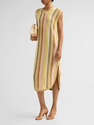 Zimmermann Indra Striped Crochet Cotton Midi Dres