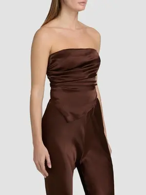 LAMARQUE Baila Strapless Satin Scarf Top - Brown