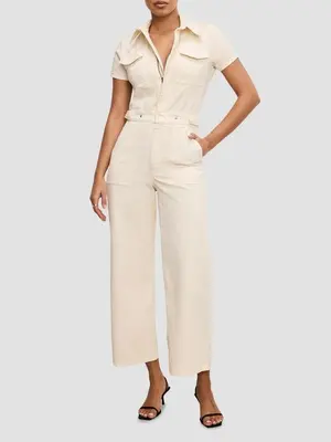 Good American Fit For Success Twill Palazzo Crop Jumpsuit