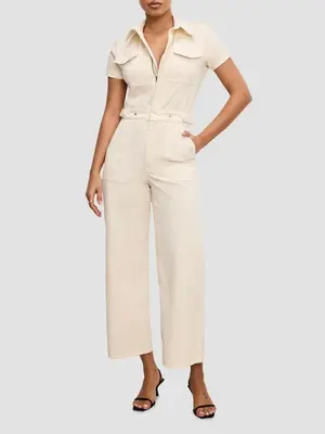 Good American Fit For Success Twill Palazzo Crop Jumpsuit