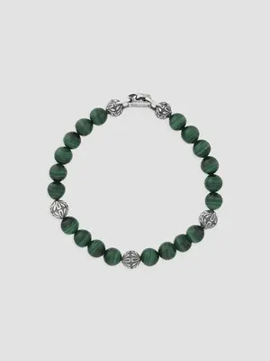 John Varvatos Gothic Sterling & Malachite Beaded Bracelet - Silver