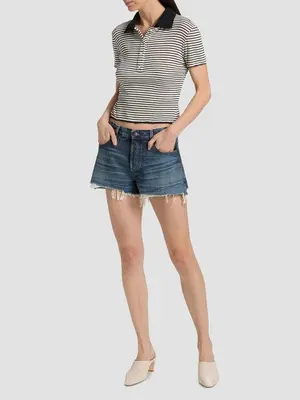 FRAME The Pointelle Striped Knit Polo Shirt