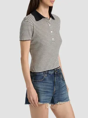 FRAME The Pointelle Striped Knit Polo Shirt