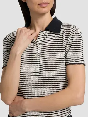 FRAME The Pointelle Striped Knit Polo Shirt