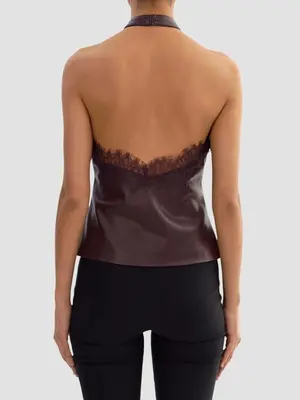 LAMARQUE Ginny Faux Leather Lace-trim Halter Top