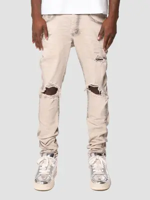 PURPLE BRAND Distressed Stretch Cotton Skinny Jeans - Tan