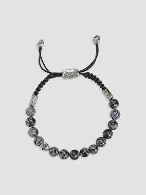 John Varvatos Skull Sterling & Obsidian Beaded Slider Bracelet - Silver
