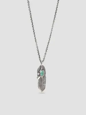 John Varvatos Raven Sterling & Turquoise Feather Pendant Necklace - Silver