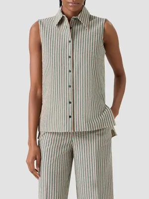 Akris Seersucker Striped Cotton Blouse
