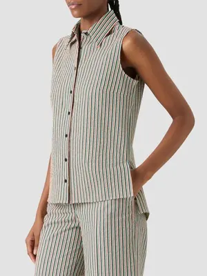 Akris Seersucker Striped Cotton Blouse