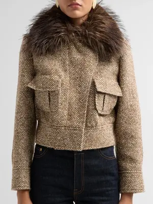 Zimmermann Valiant Faux Fur Collar Biker Jacket