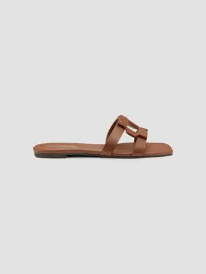 Simkhai Monogram Leather Flat Slides - Sable