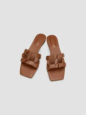 Simkhai Monogram Leather Flat Slides