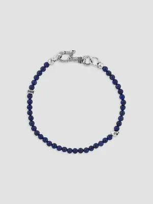 John Varvatos Skull Sterling & Lapis Beaded Bracelet - Silver