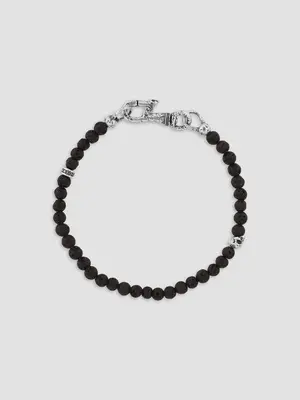 John Varvatos Skull Sterling & Lava Stone Beaded Bracelet - Silver