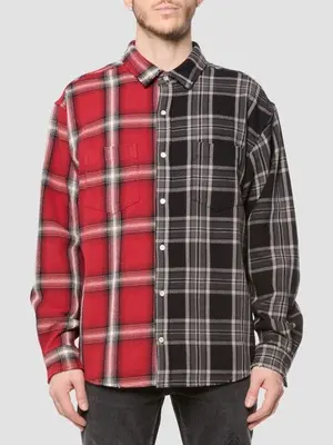 PURPLE BRAND Spliced Two-tone Flannel Shirt